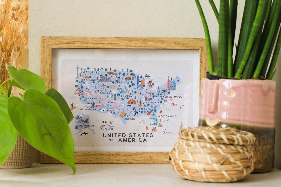 USA Illustrated Map / Print /wall Art / Travel Gift - Etsy UK