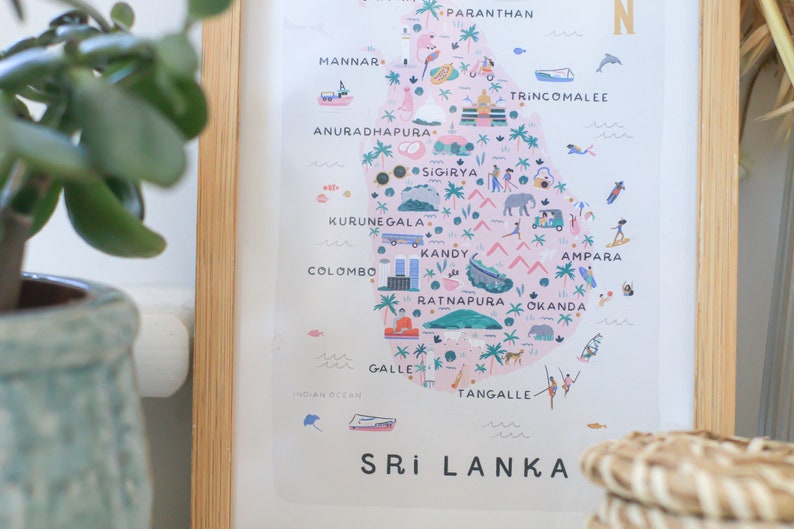 Sri Lanka Illustrated Map / Print /wall Art / Travel Gift - Etsy