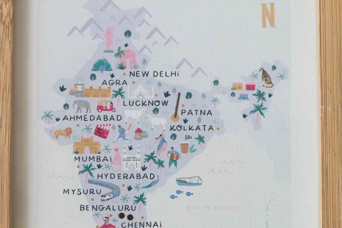 India Illustrated Map / Print /Wall Art / Travel Gift | Etsy