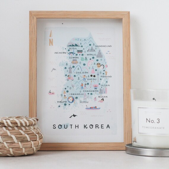 South Korea Illustrated Map / Print /wall Art / Travel Gift - Etsy