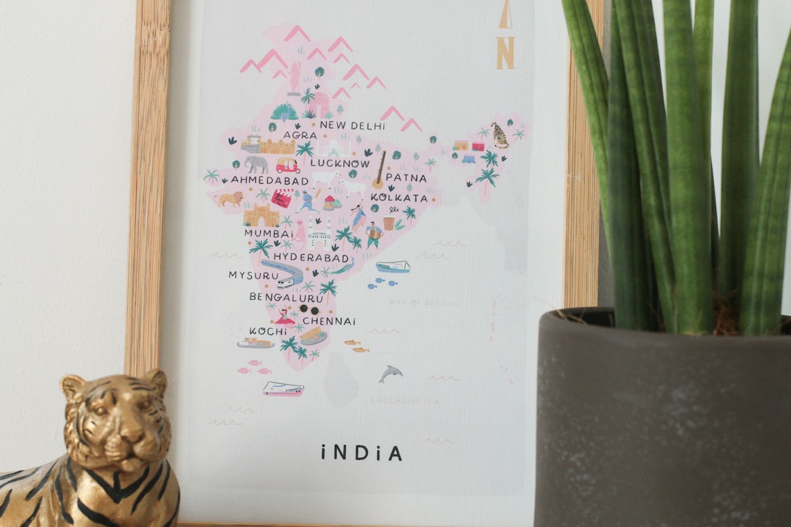India Illustrated Map / Print /Wall Art / Travel Gift | Etsy