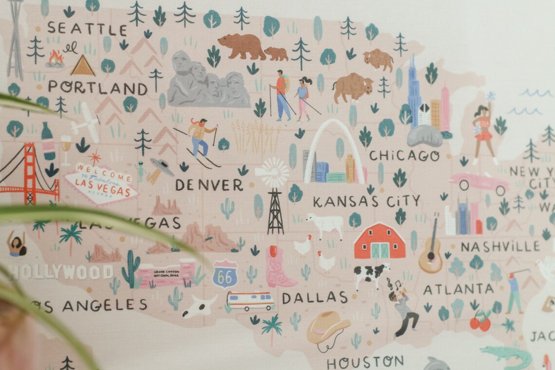 USA Illustrated Map / Print /wall Art / Travel Gift - Etsy UK