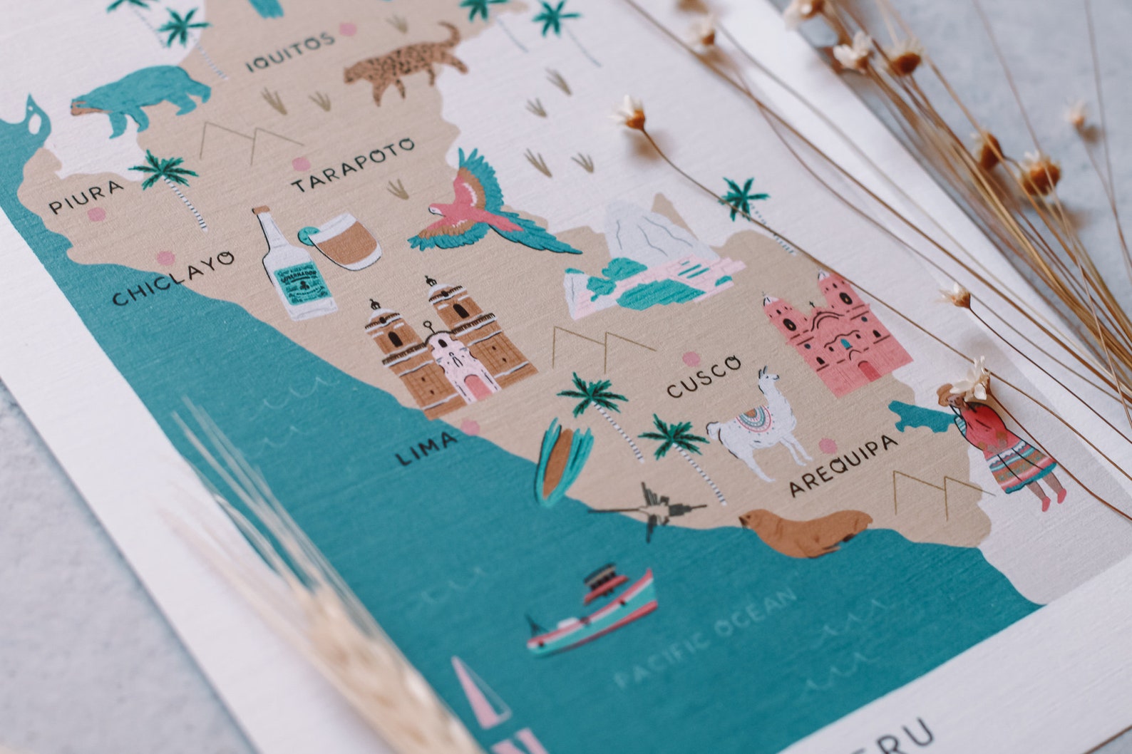 Peru illustrated Map / Print /Wall Art / Travel Gift More | Etsy