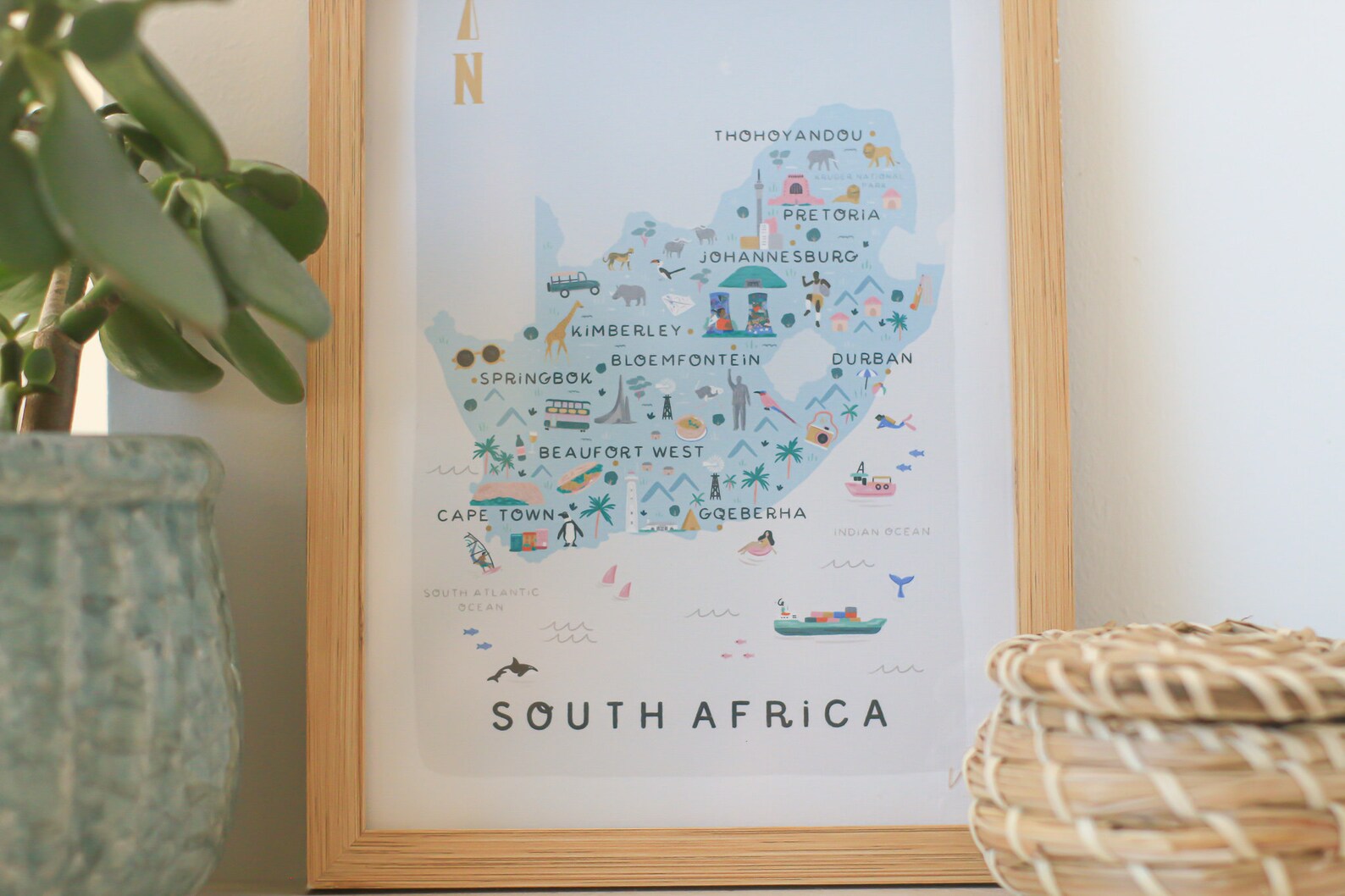 South Africa Illustrated Map / Print /wall Art / Travel Gift - Etsy