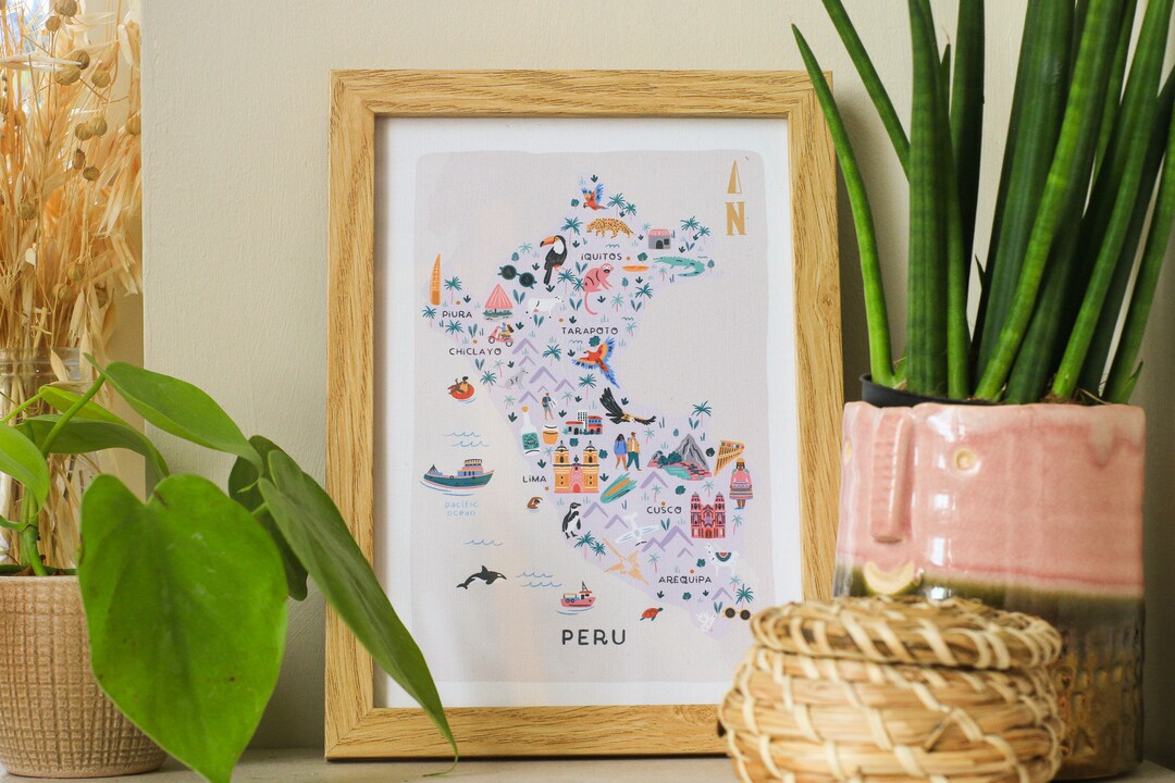 Peru Illustrated Map / Print /wall Art / Travel Gift - Etsy
