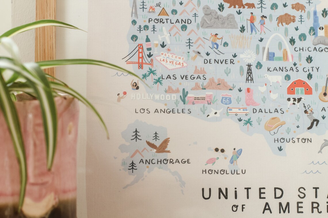 USA Illustrated Map / Print /wall Art / Travel Gift - Etsy UK