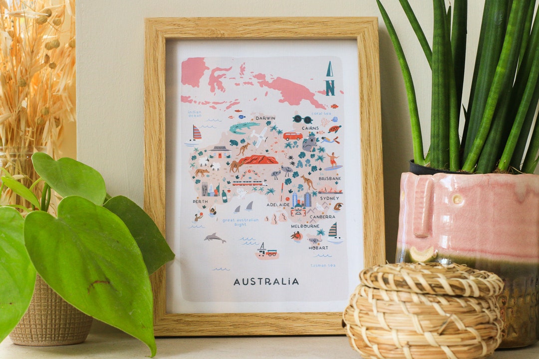 Australia Illustrated Map / Print /wall Art / Travel Gift - Etsy