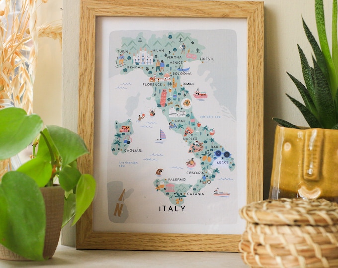 Italy Illustrated Map / Print /wall Art / Travel Gift - Etsy