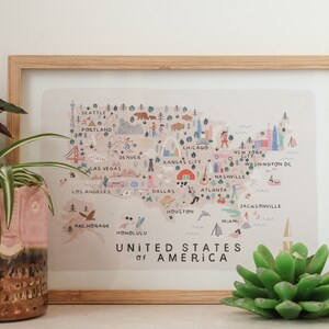 USA Illustrated Map / Print /wall Art / Travel Gift - Etsy UK
