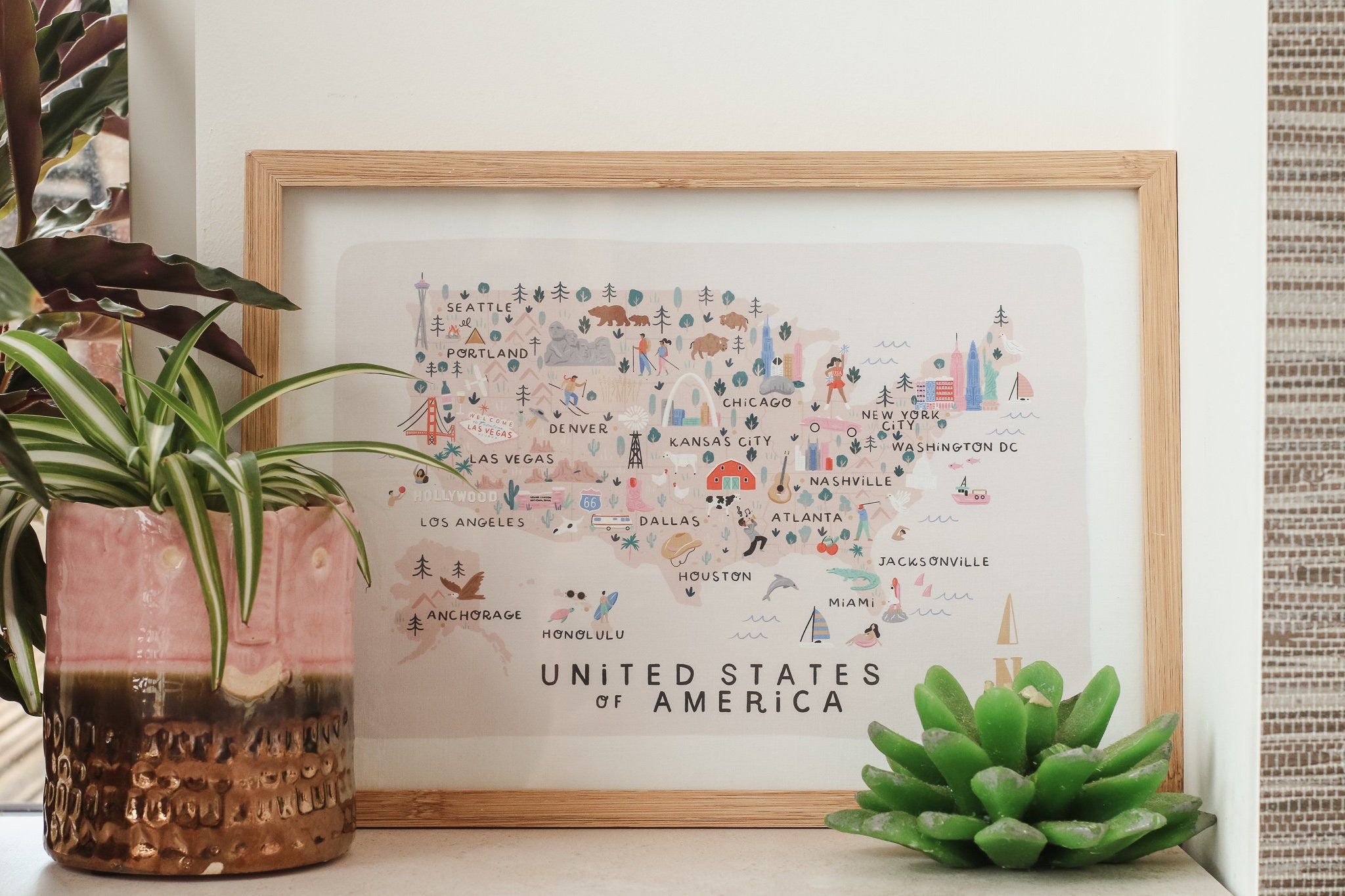USA Illustrated Map / Print /wall Art / Travel Gift - Etsy UK