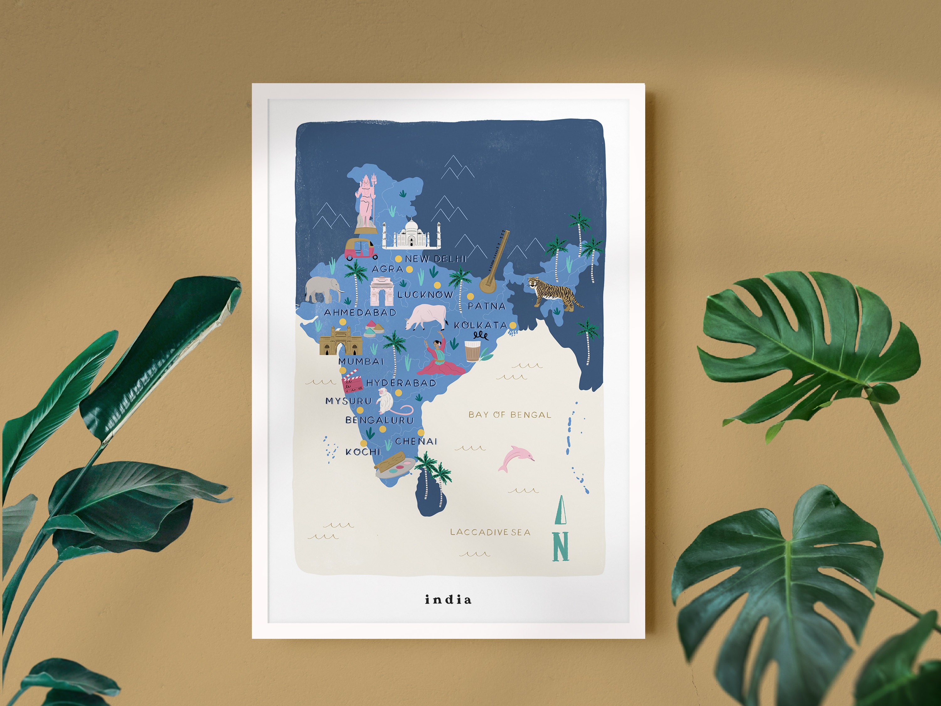 India Illustrated Map / Print /Wall Art / Travel Gift | Etsy