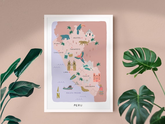 Peru illustrated Map / Print /Wall Art / Travel Gift More | Etsy