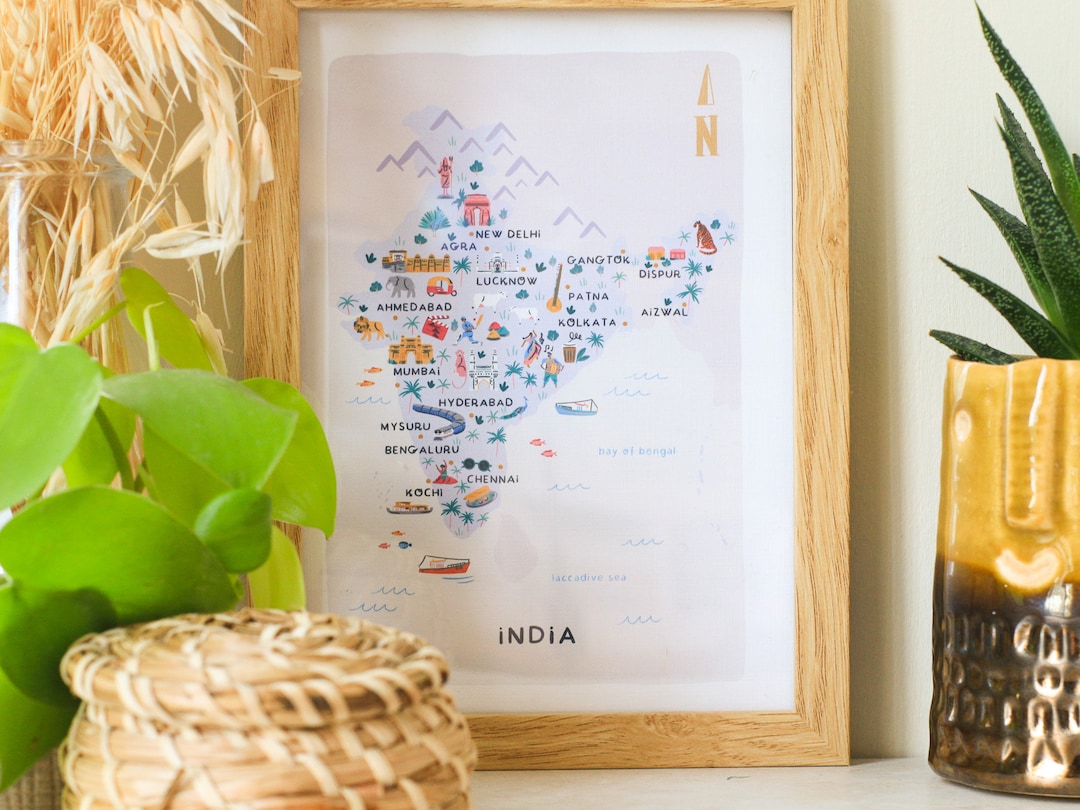 India Illustrated Map / Print /wall Art / Travel Gift - Etsy UK