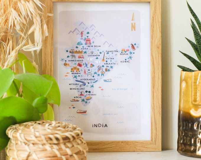 India Illustrated Map / Print /wall Art / Travel Gift - Etsy UK