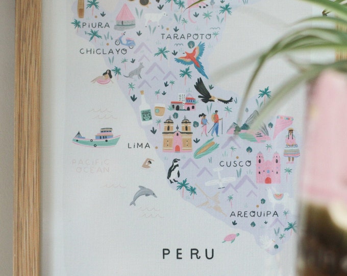 Peru Illustrated Map / Print /wall Art / Travel Gift - Etsy