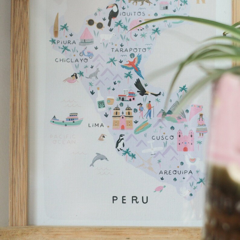 Peru Illustrated Map / Print /wall Art / Travel Gift - Etsy
