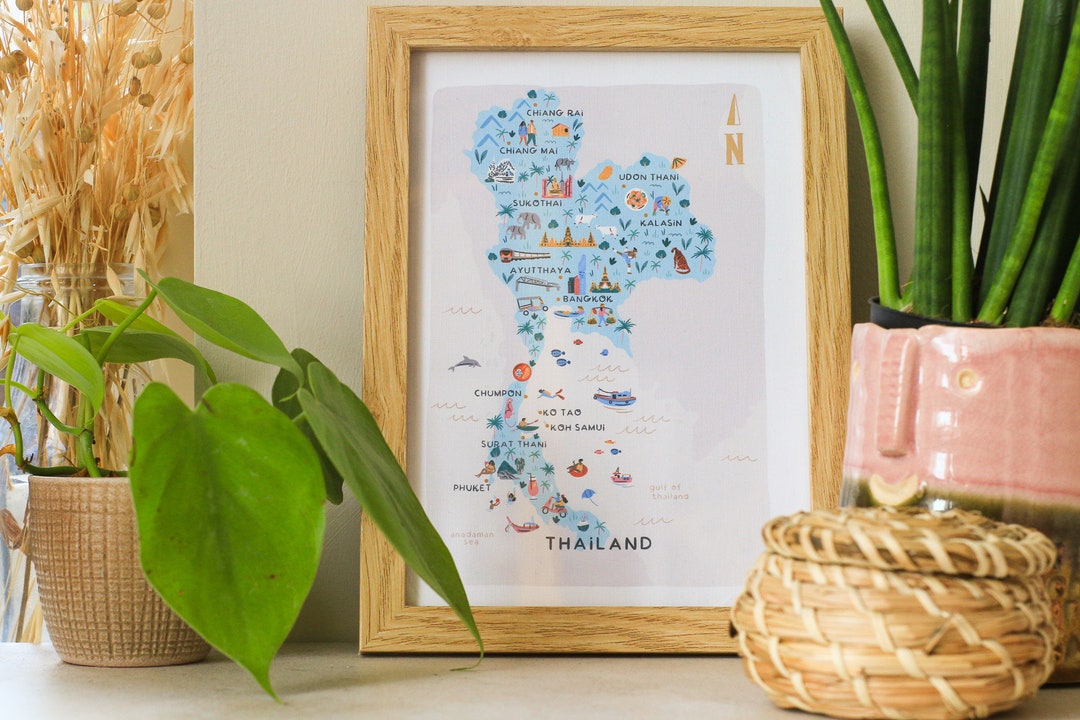 Thailand Illustrated Map / Print /wall Art / Travel Gift - Etsy