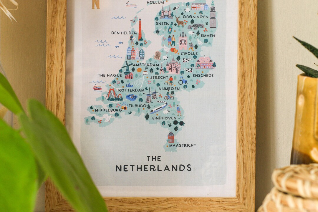 The Netherlands Illustrated Map / Print /wall Art / Travel Gift - Etsy