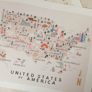 USA Illustrated Map / Print /wall Art / Travel Gift - Etsy UK