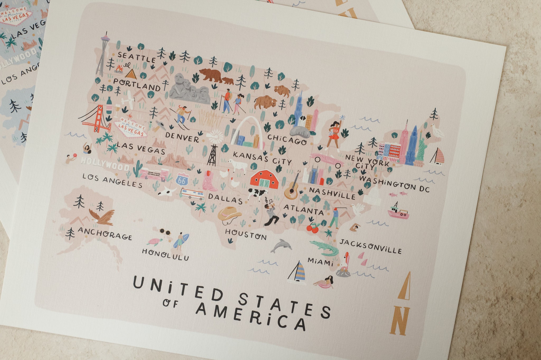 USA Illustrated Map / Print /wall Art / Travel Gift - Etsy UK