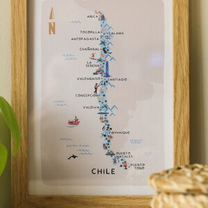 Chile Illustrated Map / Print /wall Art / Travel Gift - Etsy