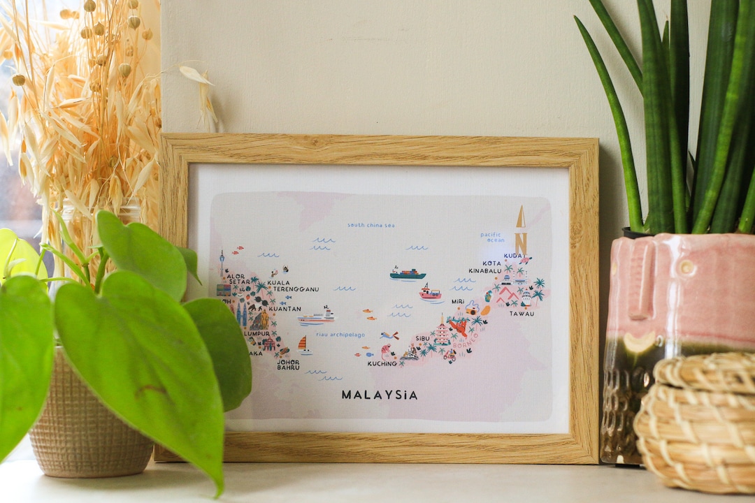 Malaysia Illustrated Map Travel Print / Travel Poster / Wall Art - Etsy