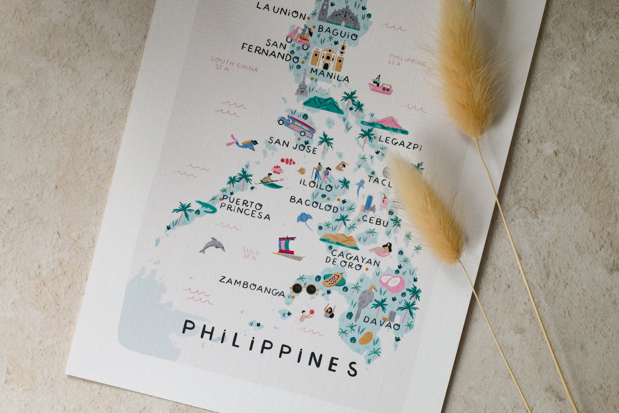 Philippines Illustrated Map / Print /wall Art / Travel Gift - Etsy