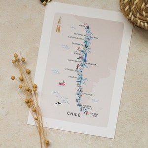 Chile Illustrated Map / Print /wall Art / Travel Gift - Etsy