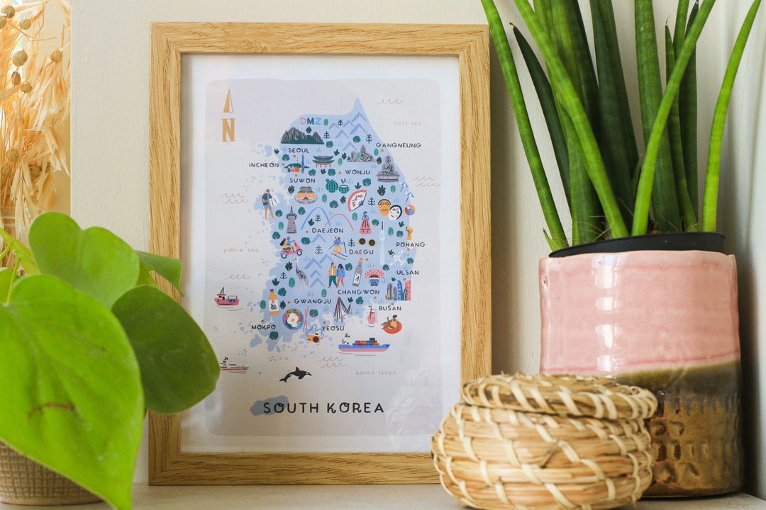 South Korea Illustrated Map / Print /wall Art / Travel Gift - Etsy