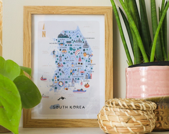 South Korea Illustrated Map / Print /wall Art / Travel Gift - Etsy