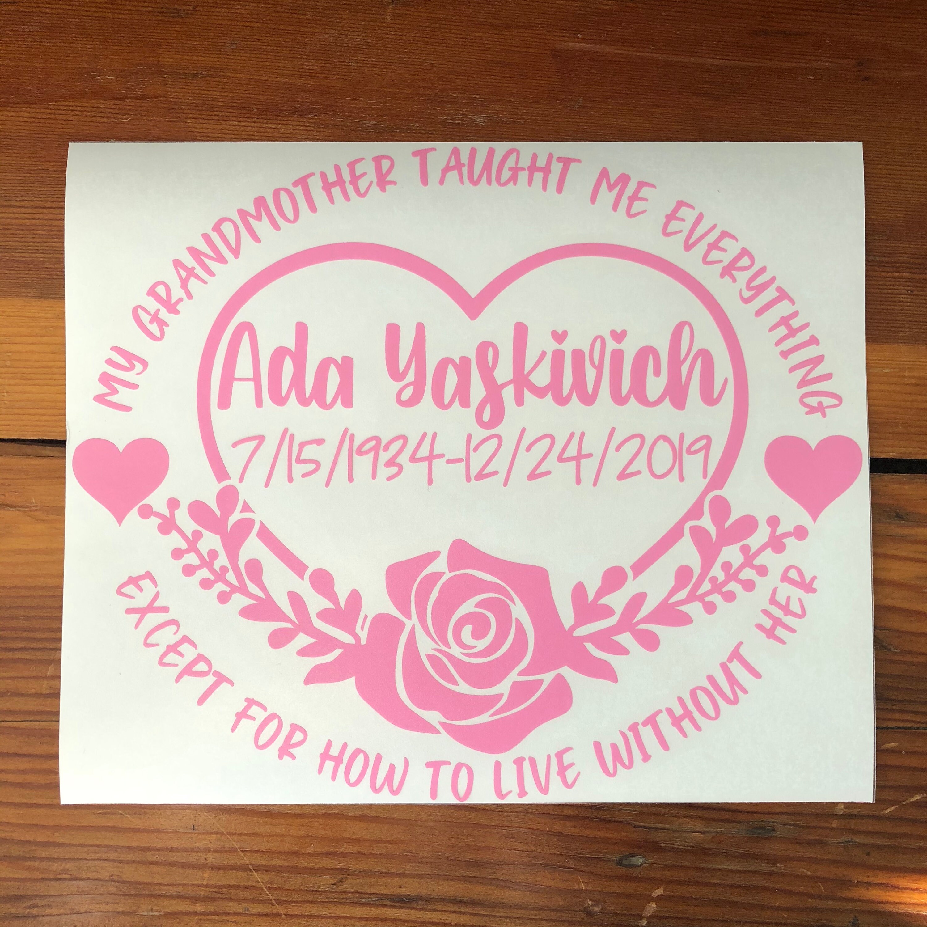 Grandmother Grandma Memorial Vinyl Decal Custom Tribute - Etsy