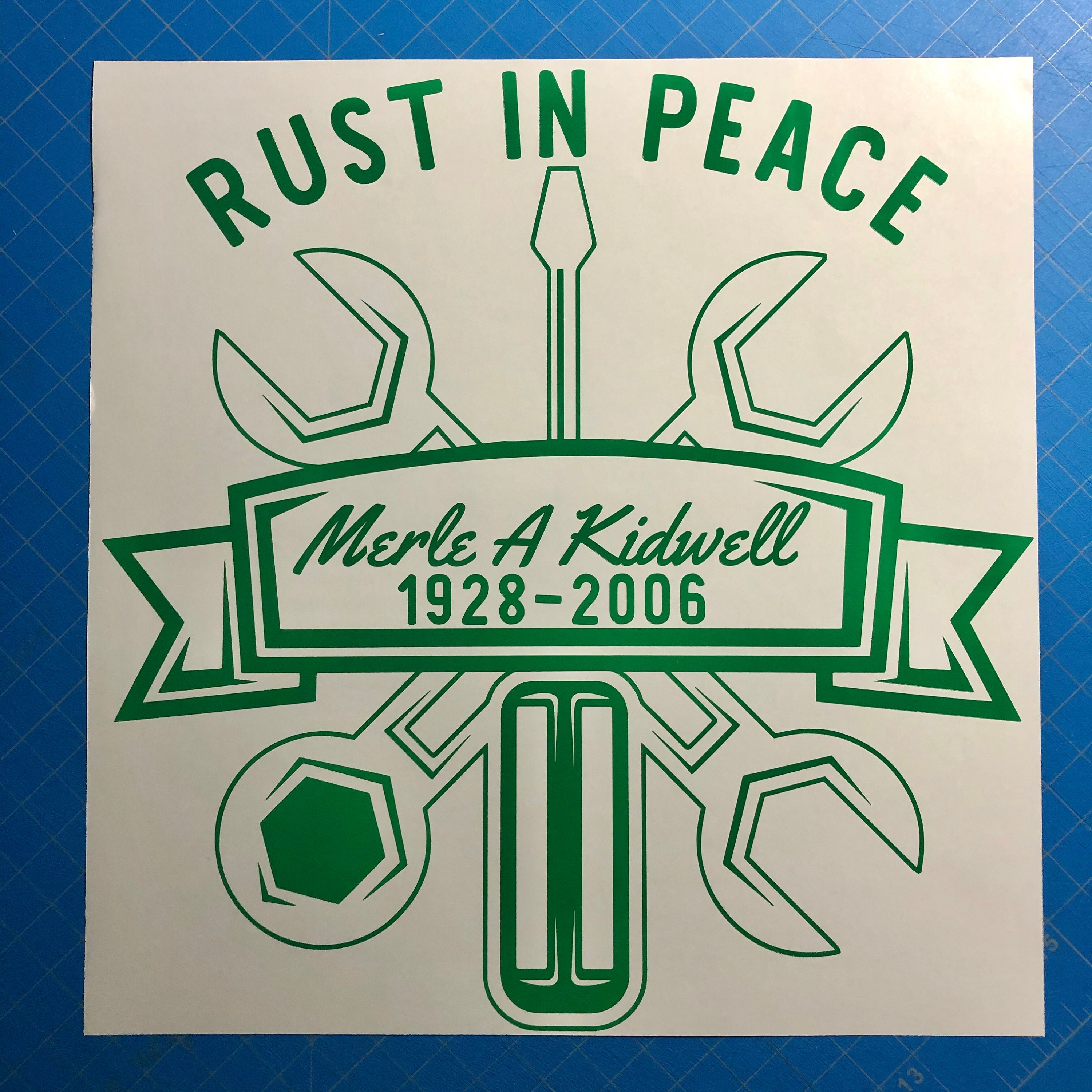 Rust in Peace Biker Memorial Vinyl Decal, Tribute Sticker, in Loving ...
