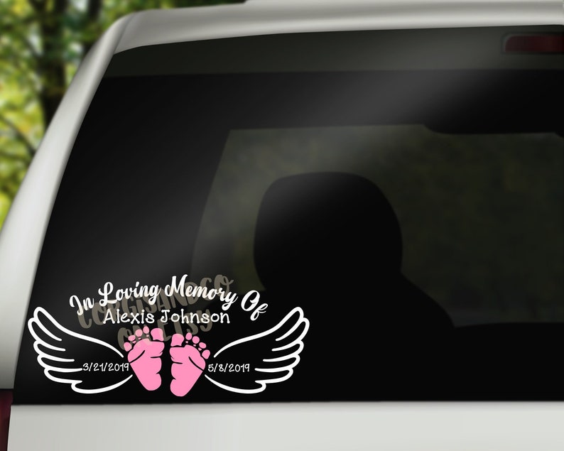 In Loving Memory of Baby Footprints Angel Wings Memorial Car Decal ...