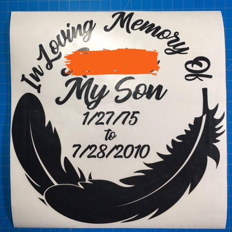 In Loving Memory Feather Memorial Vinyl Decal, Custom Tribute ...