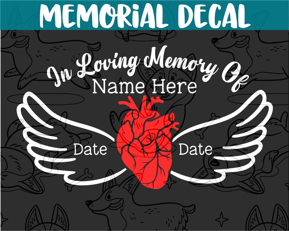 In Loving Memory Anatomical Heart Memorial Vinyl Decal, Angel Wings ...