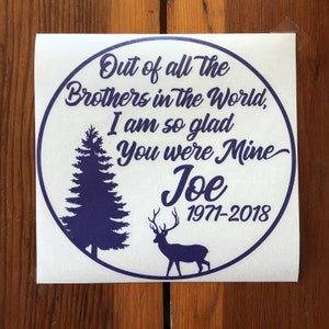 Brother Memorial Vinyl Decal | Custom Tribute Remembrance Sticker ...