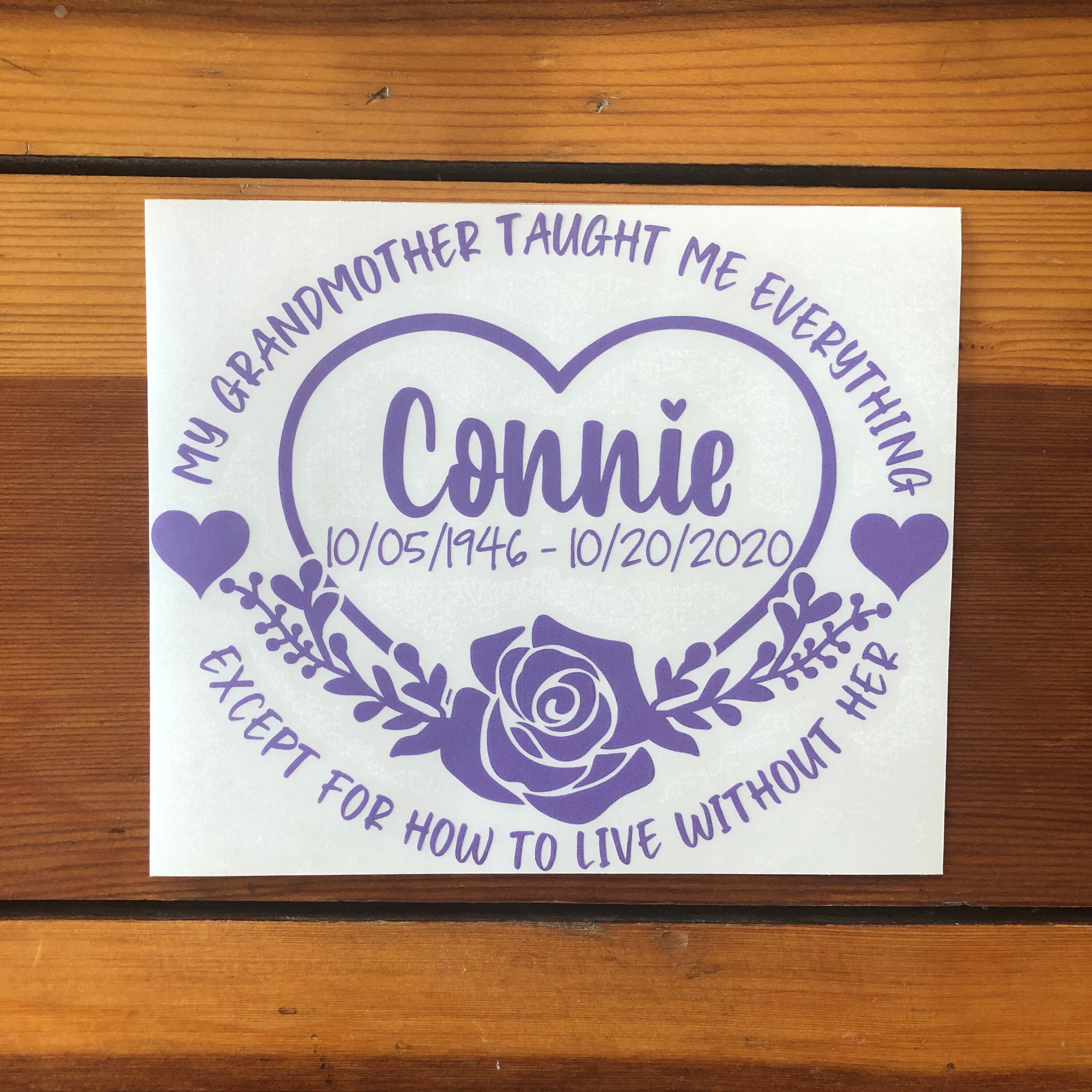 Grandmother Grandma Memorial Vinyl Decal Custom Tribute - Etsy
