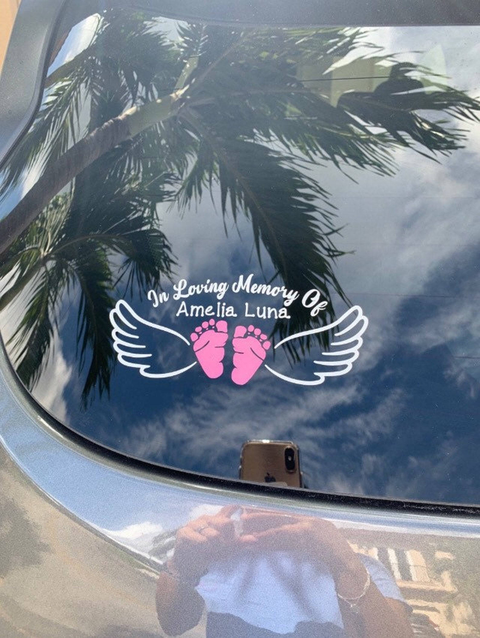 In Loving Memory of Baby Footprints Angel Wings Memorial Car Decal ...