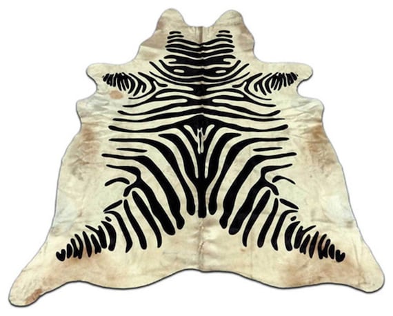Large Cowhide Rug Black With Camel Zebra Print Made With | Etsy