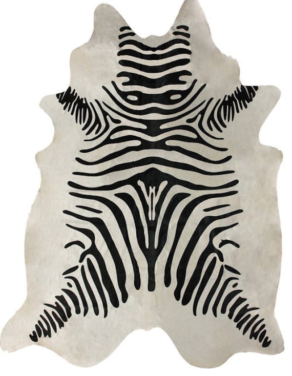 Large Cowhide Rug Black With White Zebra Print Made With | Etsy