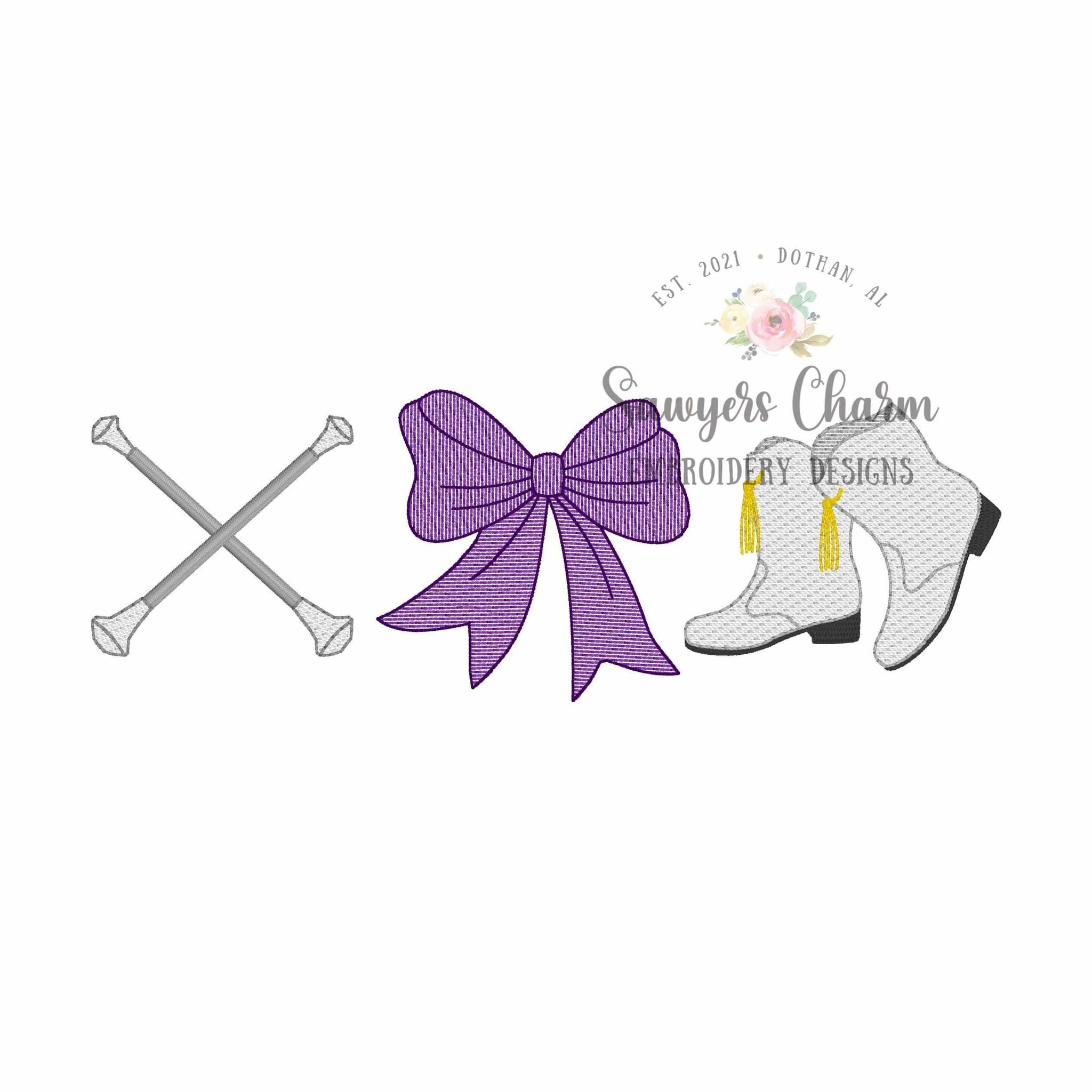 Majorette Batons, Bow, Boots Sketch Embroidery Design (digital Download ...