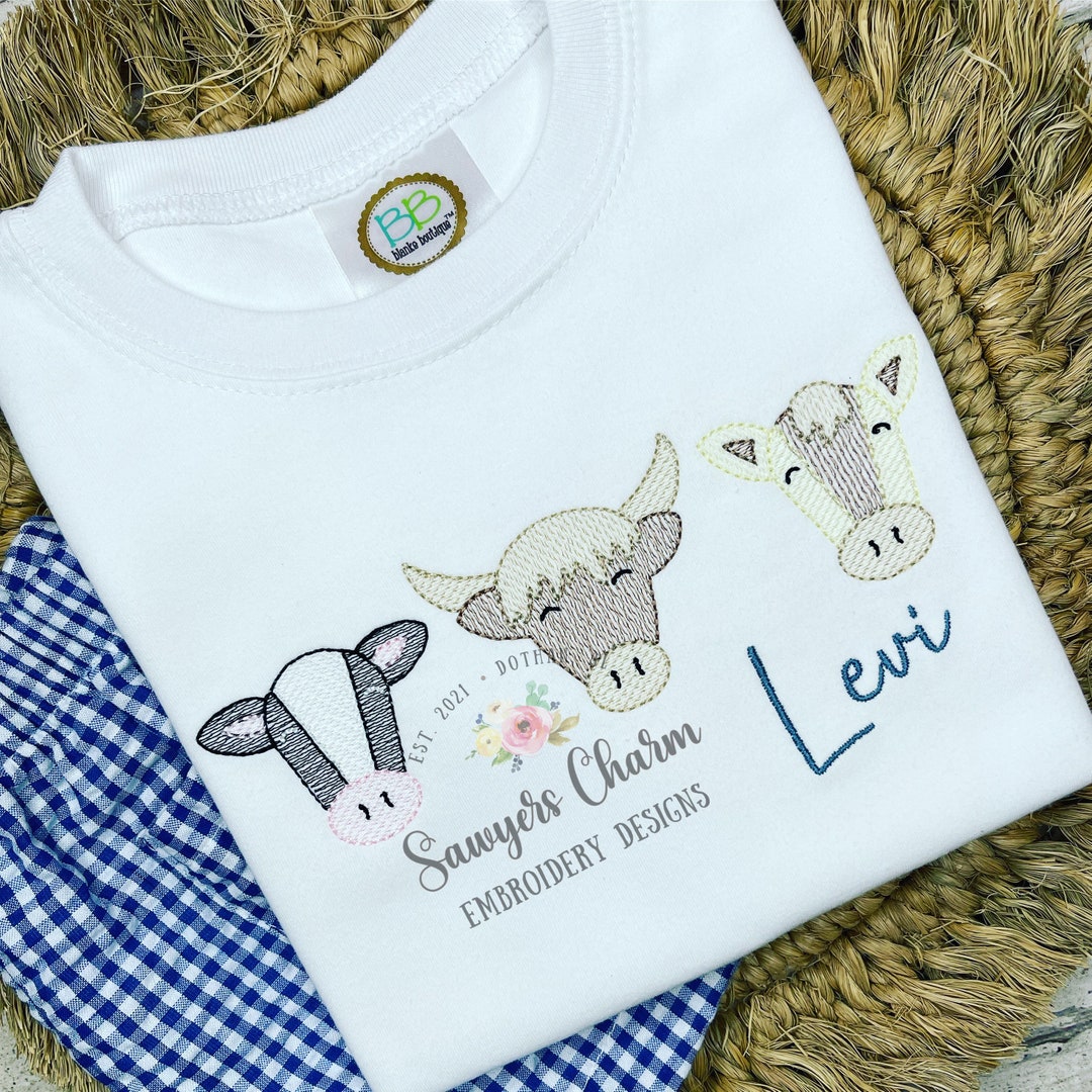 BUNDLE Cow Trio Sketch Stitch Machine Embroidery Design, Farm Animals ...