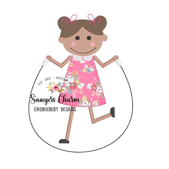 One Girl Jumping Rope Blanket Stitch & Sketch Stitch Details - Etsy