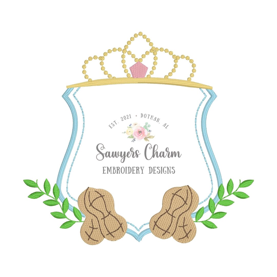 Peanut Queen Monogram Frame, Machine Embroidery Design File, Crown ...