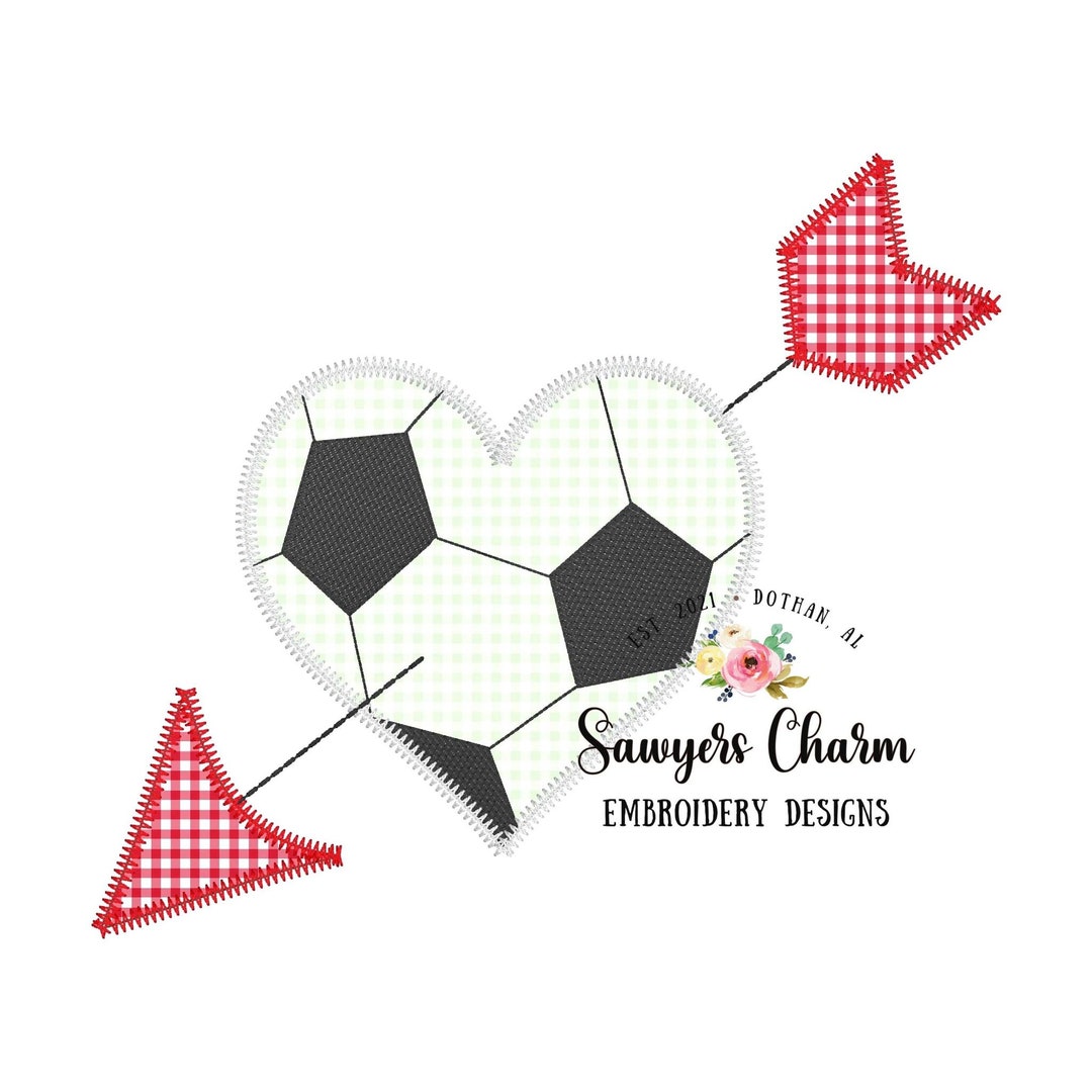Soccer Ball Sports Ball Heart With Arrow, Zigzag Applique Machine ...