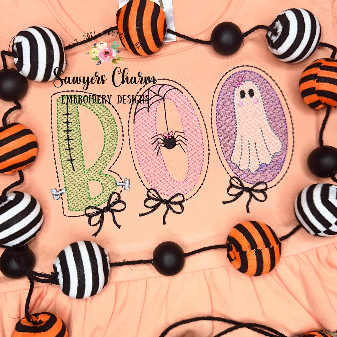 BOO Girl With Bows Sketch Stitch Machine Embroidery Design File, Fall ...