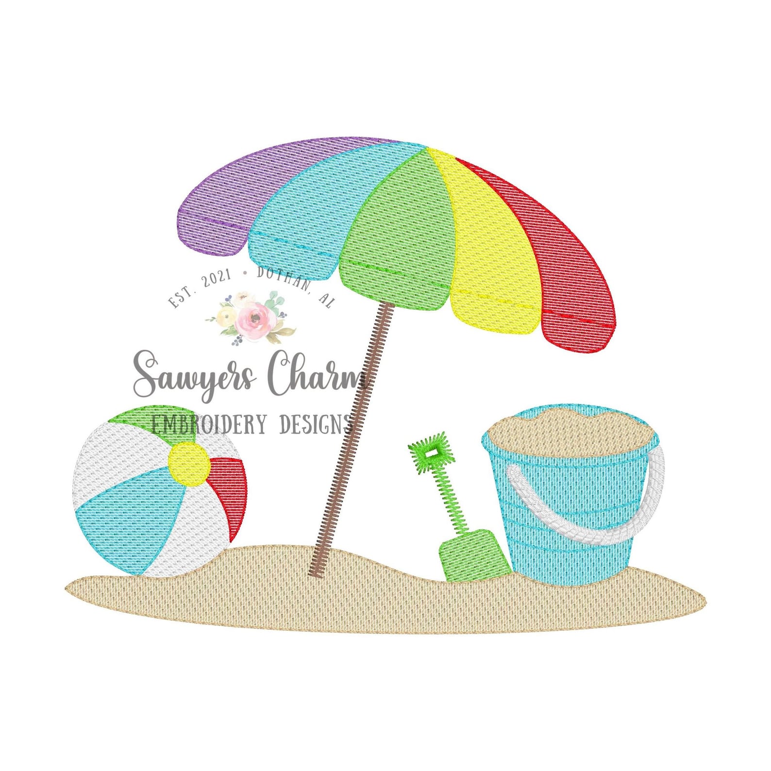 Beach Umbrella and Ball, Sand Pail & Scoop, Sketch Stitch Machine ...