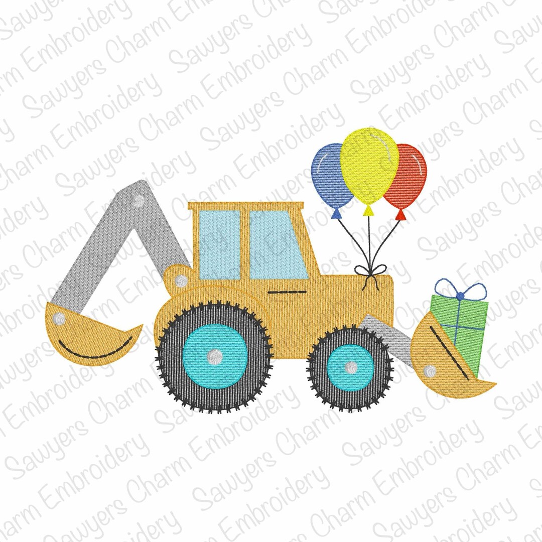 Birthday Party Backhoe With Balloons & Gift and Present Sketch Stitch ...