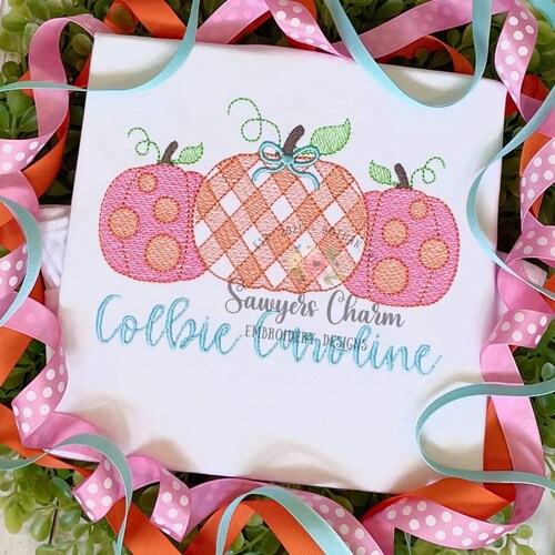 Gingham Pumpkin Sketch Stitch Embroidery Design File Fall - Etsy