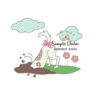 Puppy Dog Digging in Dirt/grass With and Without Bow, Bean Stitch ...
